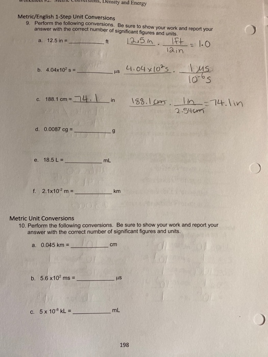 Solved Density and Energy Metric/English 1-Step Unit | Chegg.com
