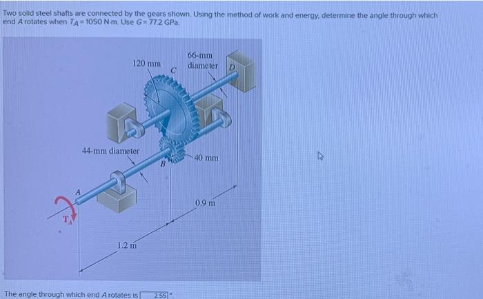 Solved Two solid steel shafts are connected by the gears | Chegg.com