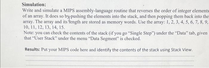 Solved a Simulation: Write and simulate a MIPS | Chegg.com