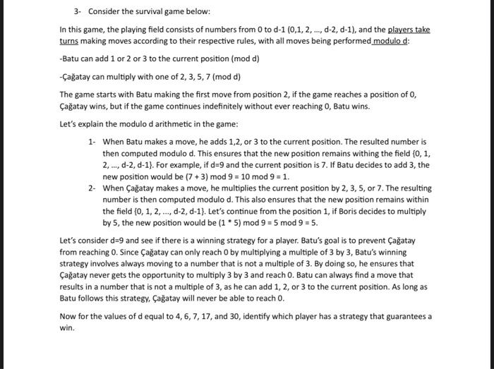 Solved 3- Consider the survival game below: In this game, | Chegg.com