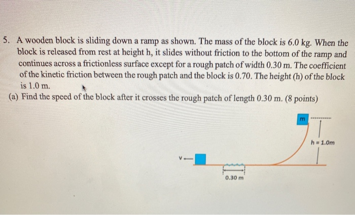 Solved 5. A wooden block is sliding down a ramp as shown. | Chegg.com