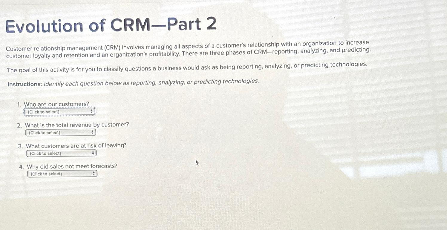 Solved Evolution of CRM-Part 2Customer relationship | Chegg.com