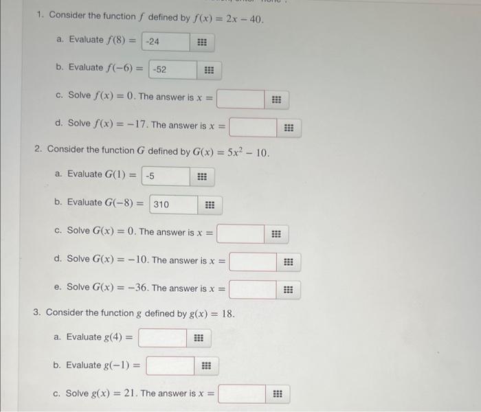 Solved Consider the function f defined by f(x)=2x−40. a. | Chegg.com