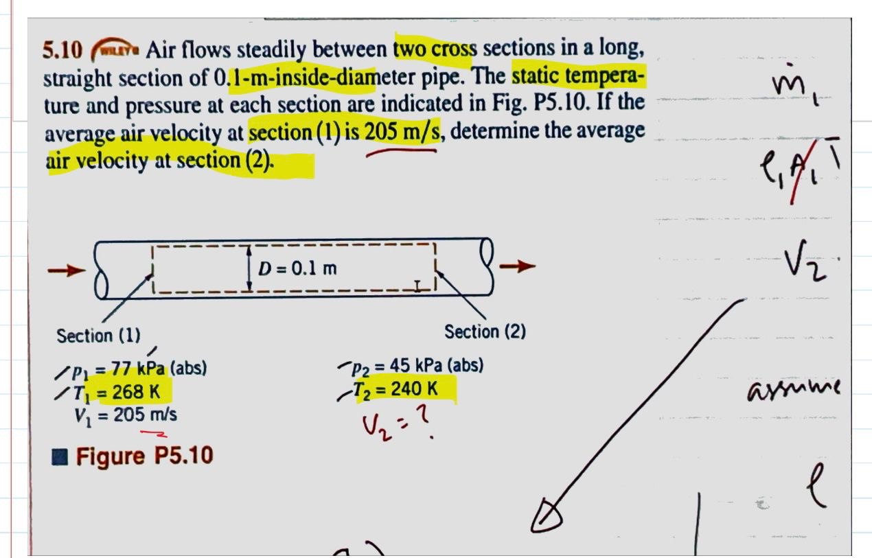 Solved 5.10 ﻿Air flows steadily between two cross sections | Chegg.com