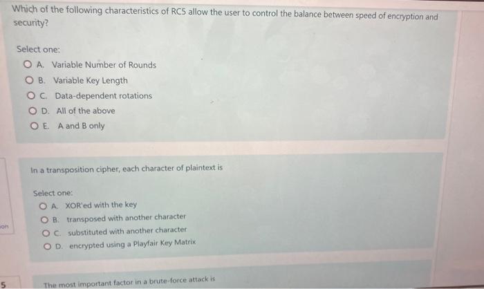 Solved Which of the following characteristics of RC5 allow | Chegg.com