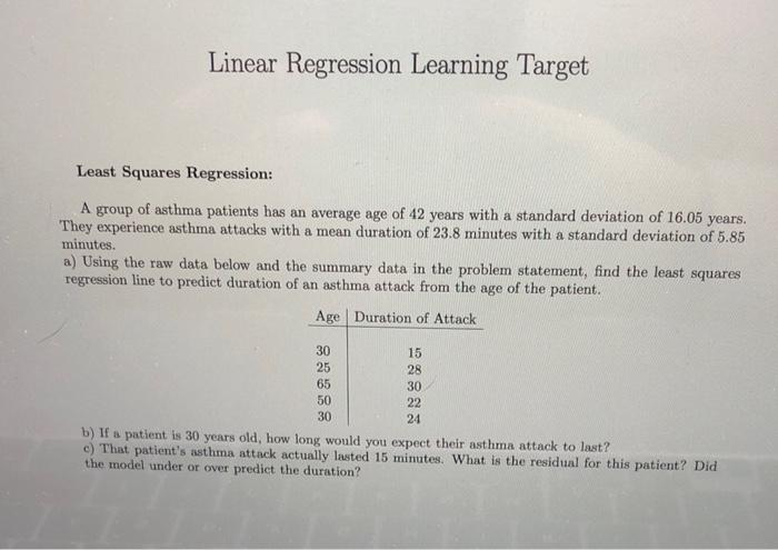 Solved Linear Regression Learning Target Least Squares | Chegg.com