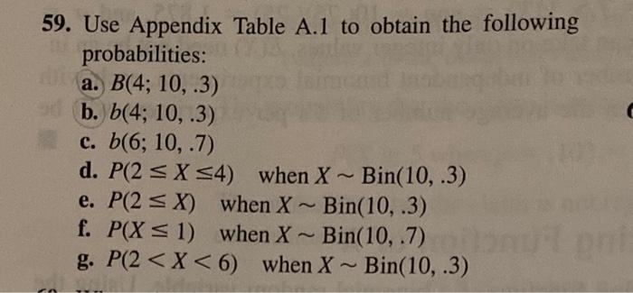 59. Use Appendix Table A.1 to obtain the following | Chegg.com