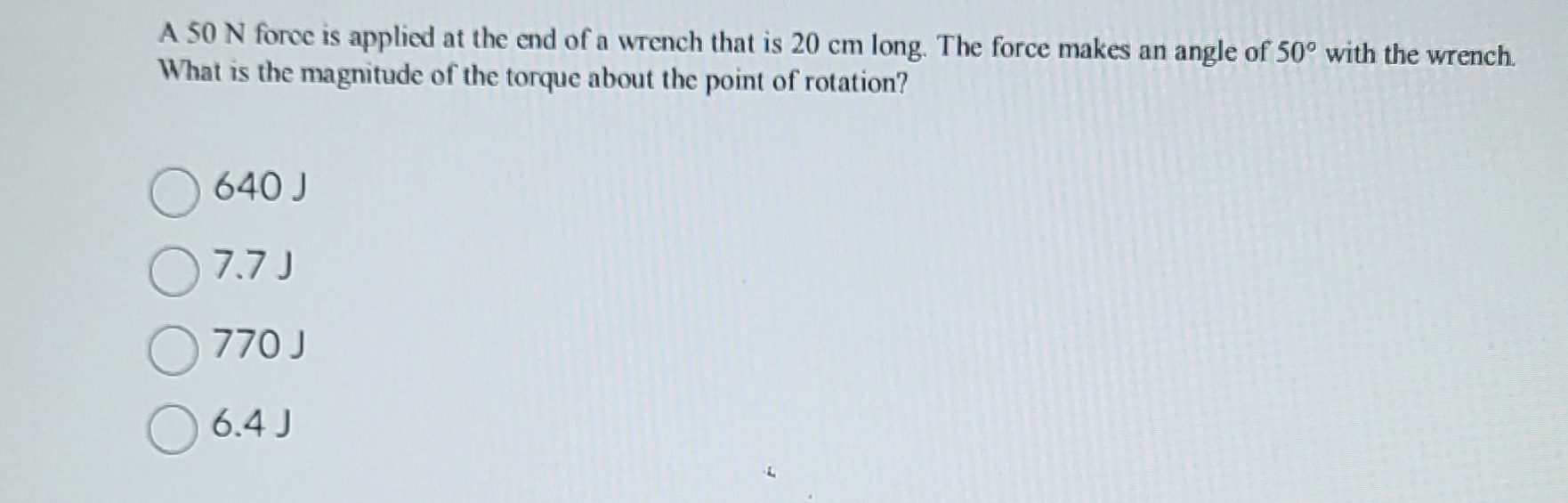 Solved A 50N ﻿force is applied at the end of a wrench that | Chegg.com