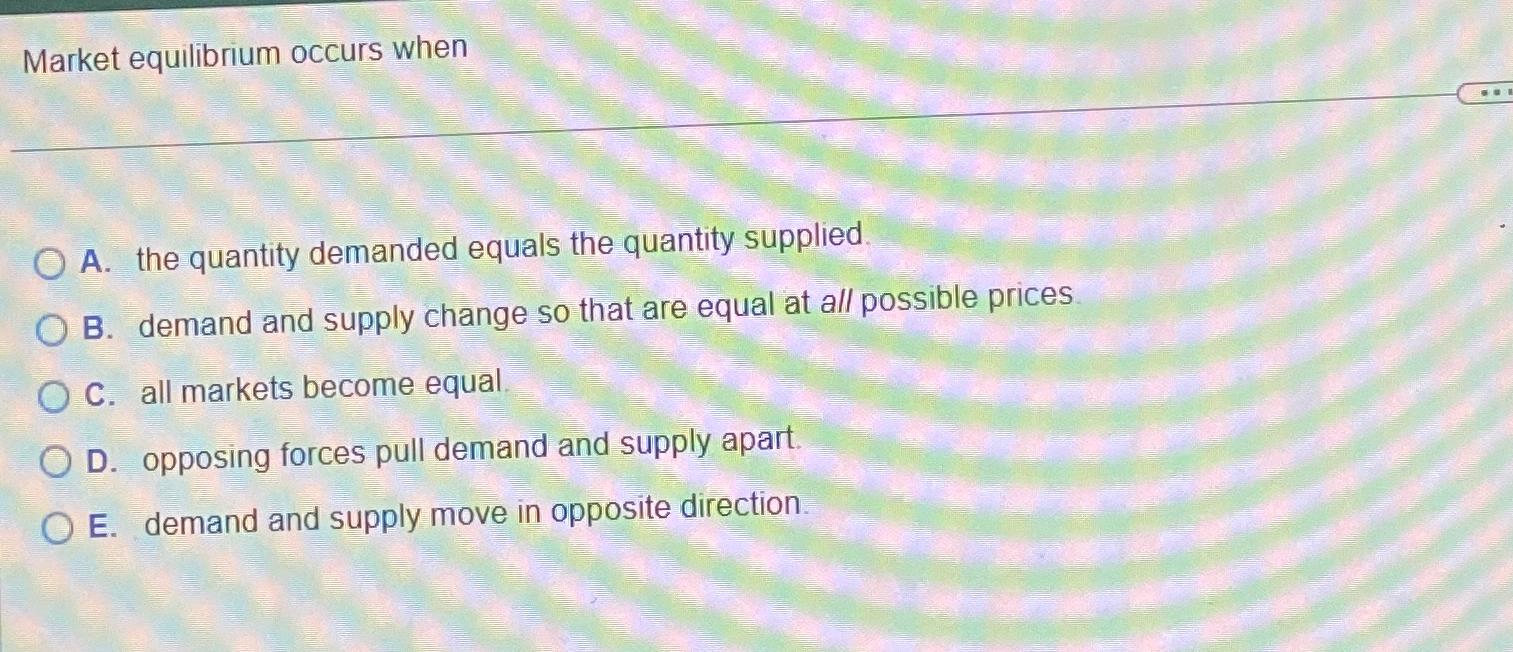 Solved Market equilibrium occurs whenA. ﻿the quantity | Chegg.com
