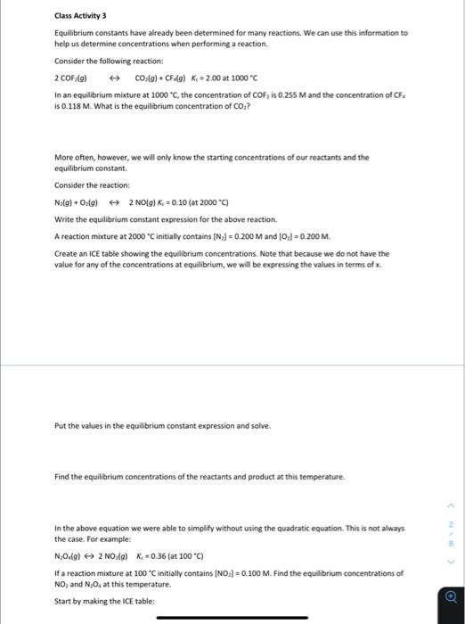 Solved Class Activity 3 Equilibrium constants have already | Chegg.com