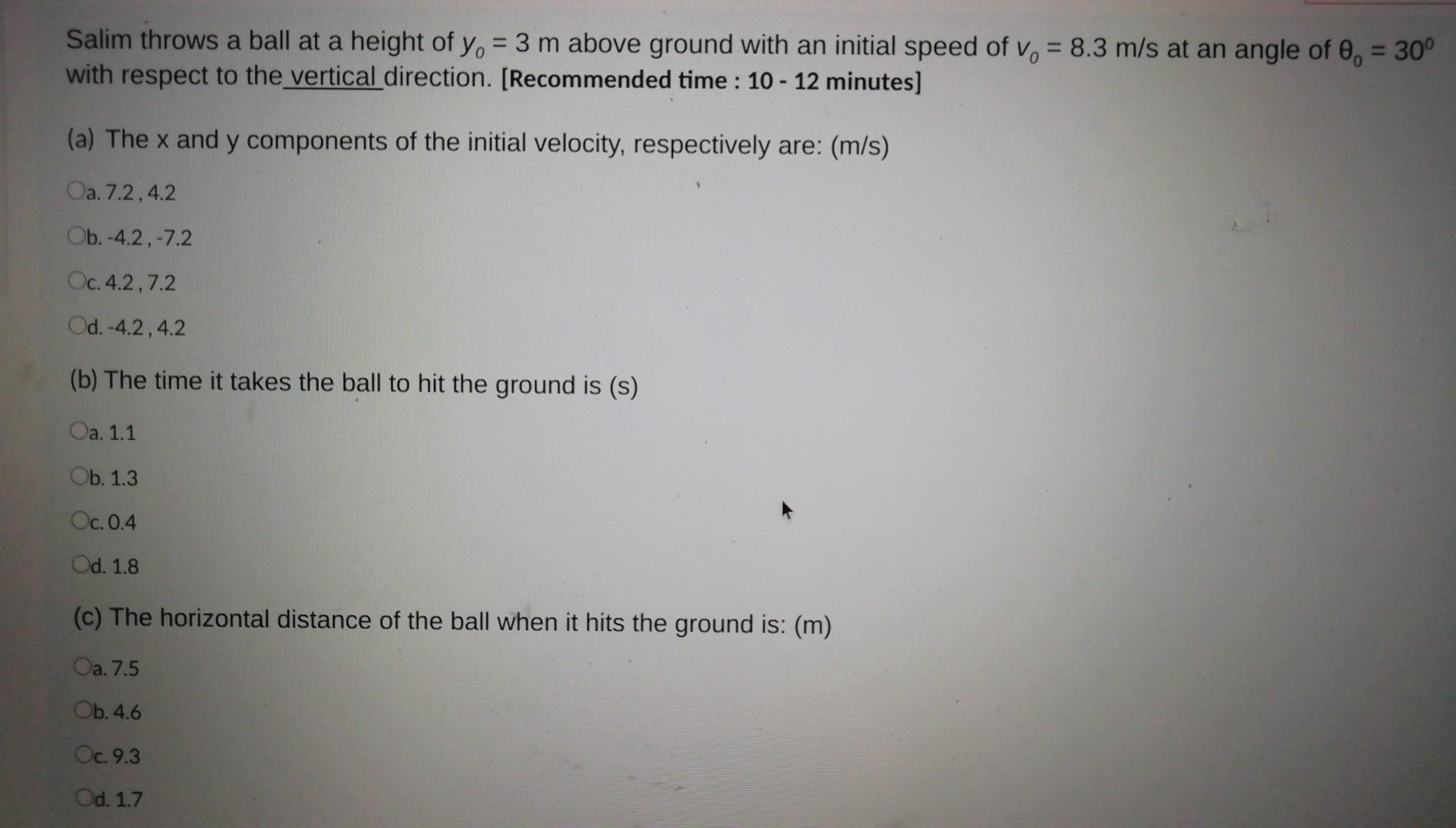 Solved Salim throws a ball at a height of y. = 3 m above | Chegg.com