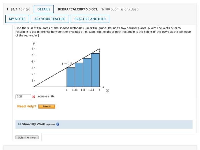 Solved Find the sum of the areas of the shaded rectangles | Chegg.com