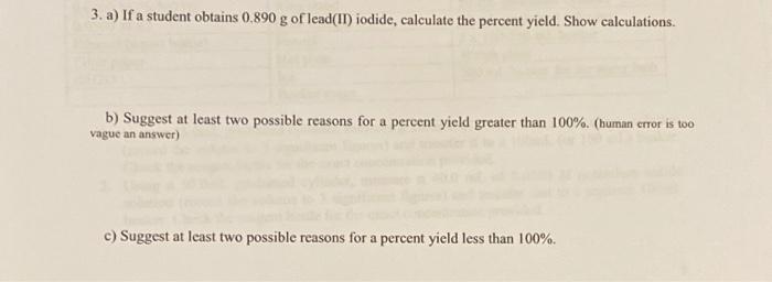 3. a) If a student obtains 0.890 g of lead(II) | Chegg.com