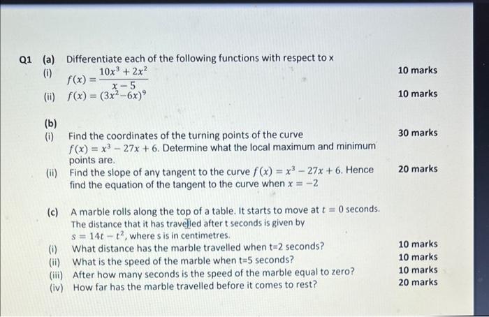 Solved Q1 (a) Differentiate each of the following functions | Chegg.com