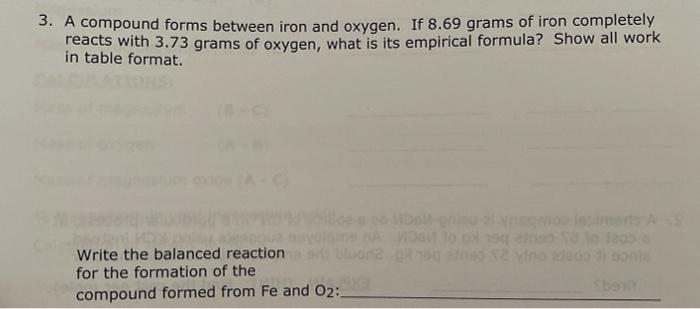Solved 3. A compound forms between iron and oxygen. If 8.69 | Chegg.com