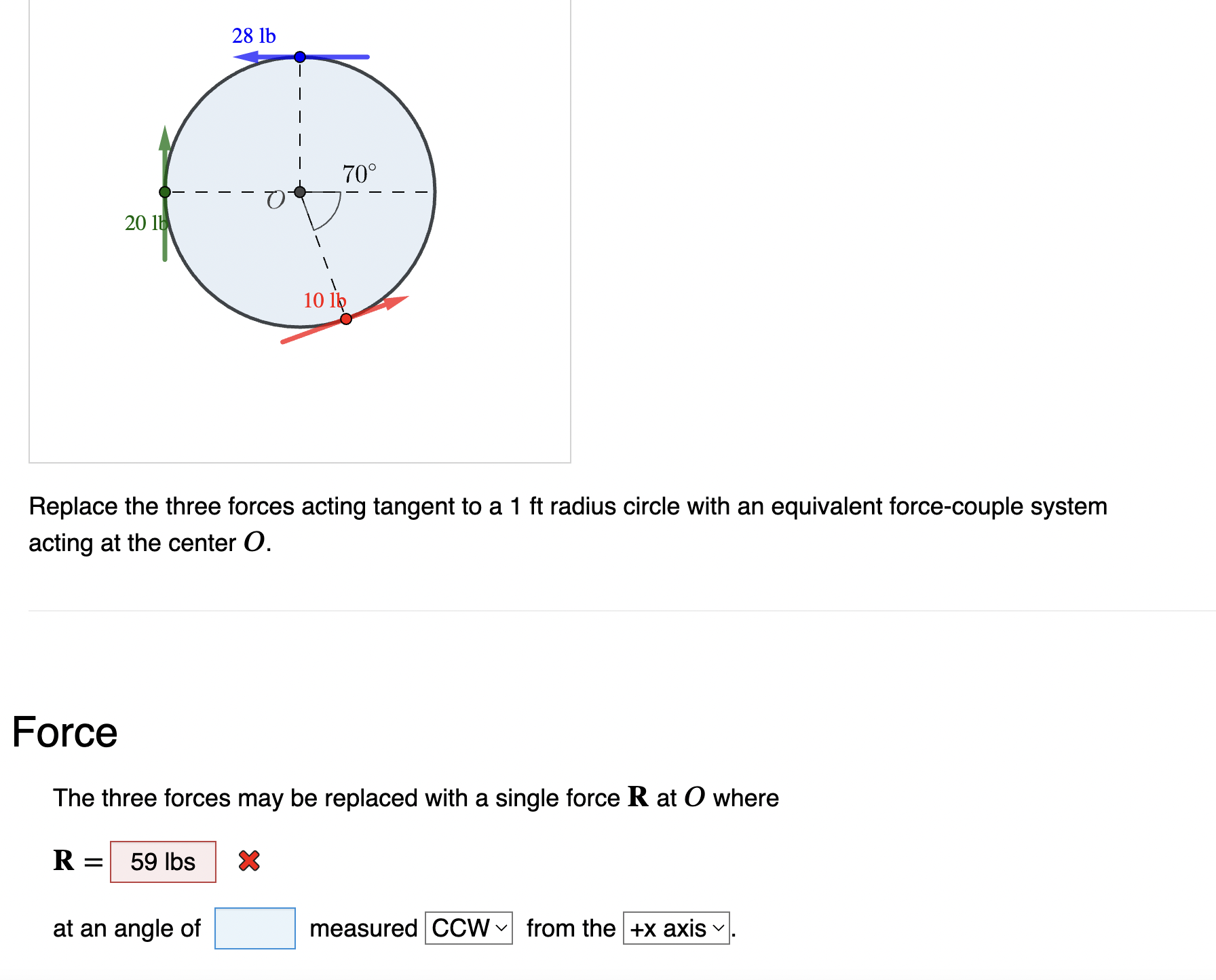 Solved Replace the three forces acting tangent to a 1ft | Chegg.com