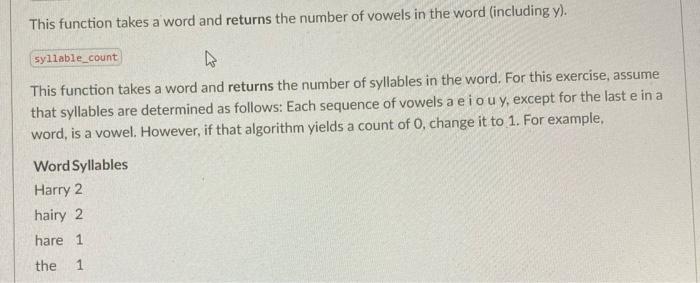 Solved This function takes a word and returns the number of | Chegg.com