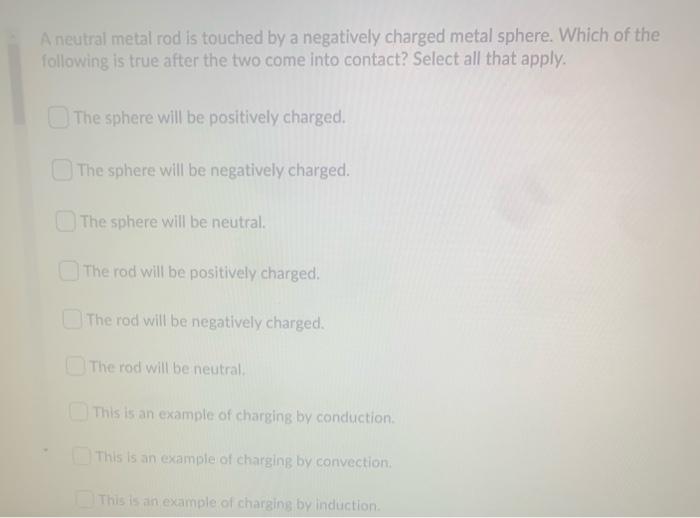 Solved A neutral metal rod is touched by a negatively | Chegg.com
