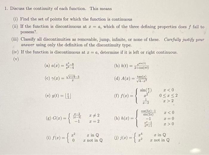 Solved 1. Discuss the continuity of each function. This | Chegg.com