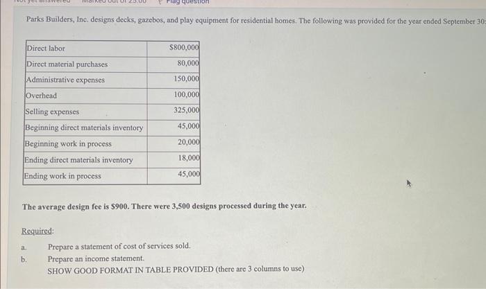 Solved Parks Builders, Inc. designs decks, gazebos, and play | Chegg.com