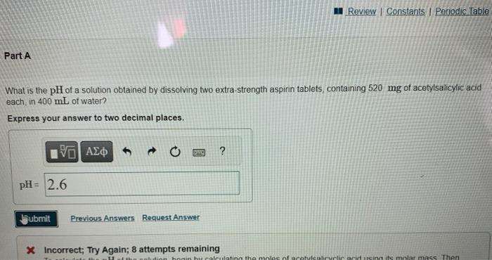 Solved What is the pH of a solution obtained by dissolving | Chegg.com