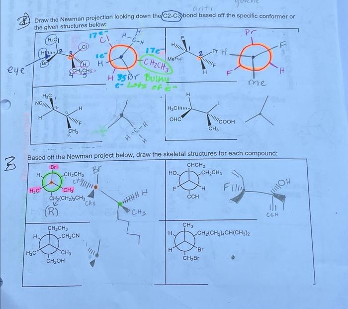Solved (1.) Draw the Newman projection looking down the | Chegg.com