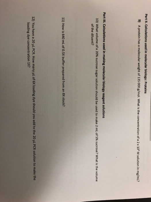 Solved Part II. Calculations used in molecular biology: | Chegg.com