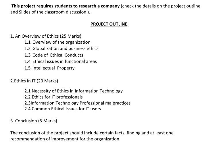 Solved This project requires students to research a company | Chegg.com