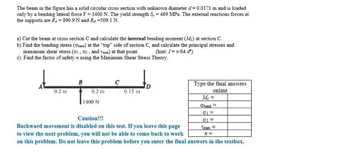 Solved The beam in the figure has a solid circular cross | Chegg.com
