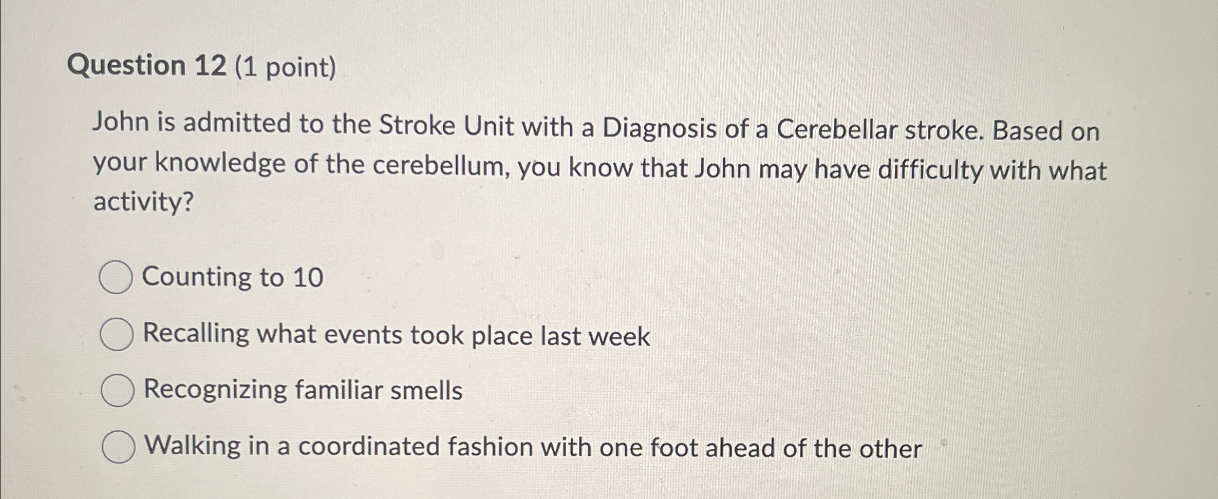 Solved Question 12 (1 ﻿point)John is admitted to the Stroke | Chegg.com