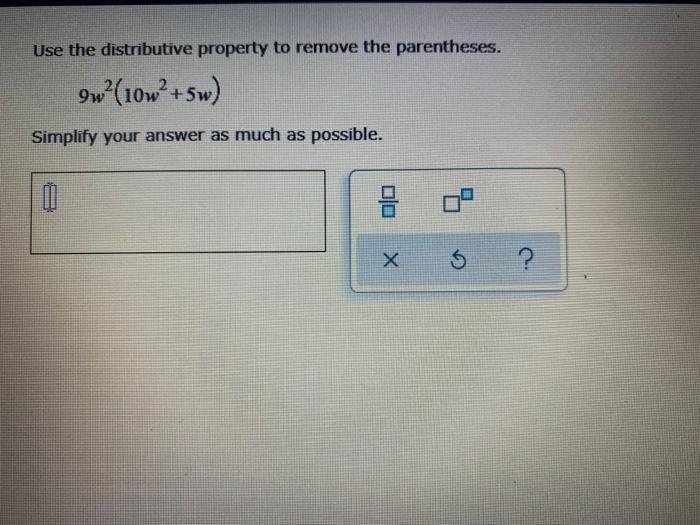 Solved Use the distributive property to remove the | Chegg.com
