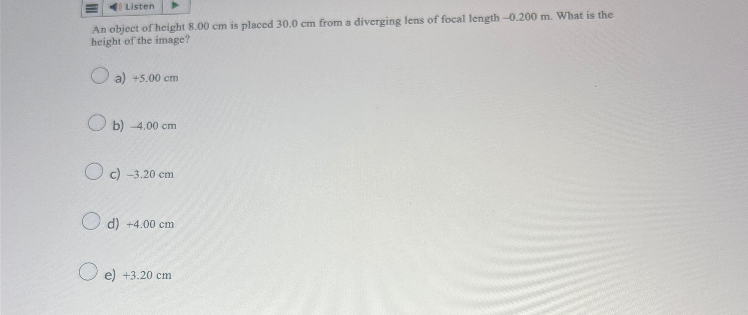Solved ListenAn object of height 8.00cm ﻿is placed 30.0cm | Chegg.com