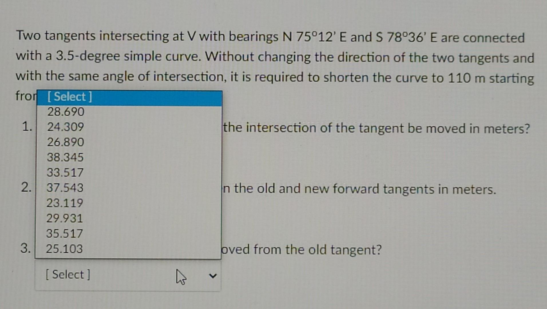 Solved Two tangents intersecting at V with bearings N 75 | Chegg.com