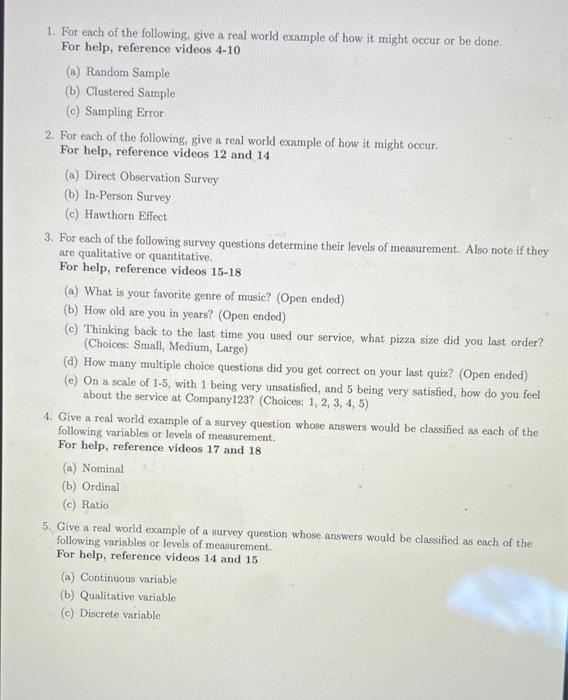 Solved 1. For each of the following, give a real world | Chegg.com