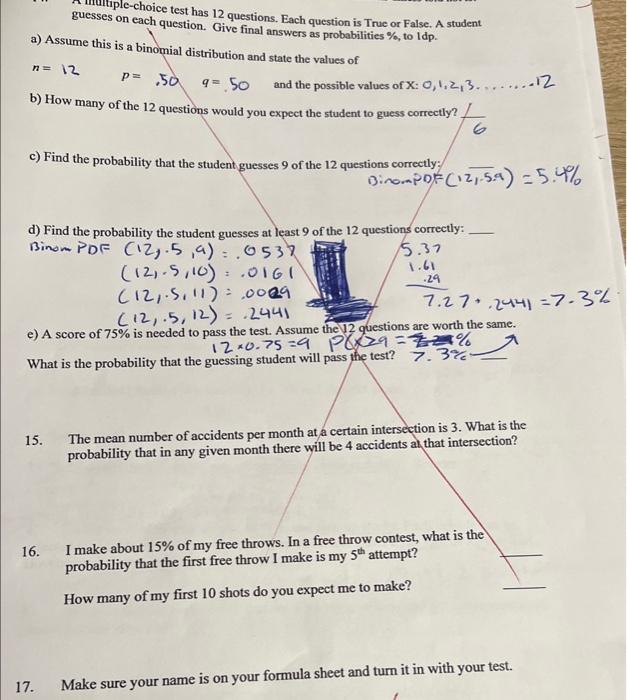 Solved n=12p=.50q=.50 and the possible values of X:0,1,2,3… | Chegg.com