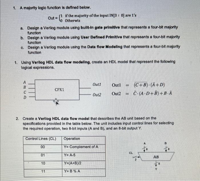 Solved 1 A Majority Logic Function Is Defined Below Out