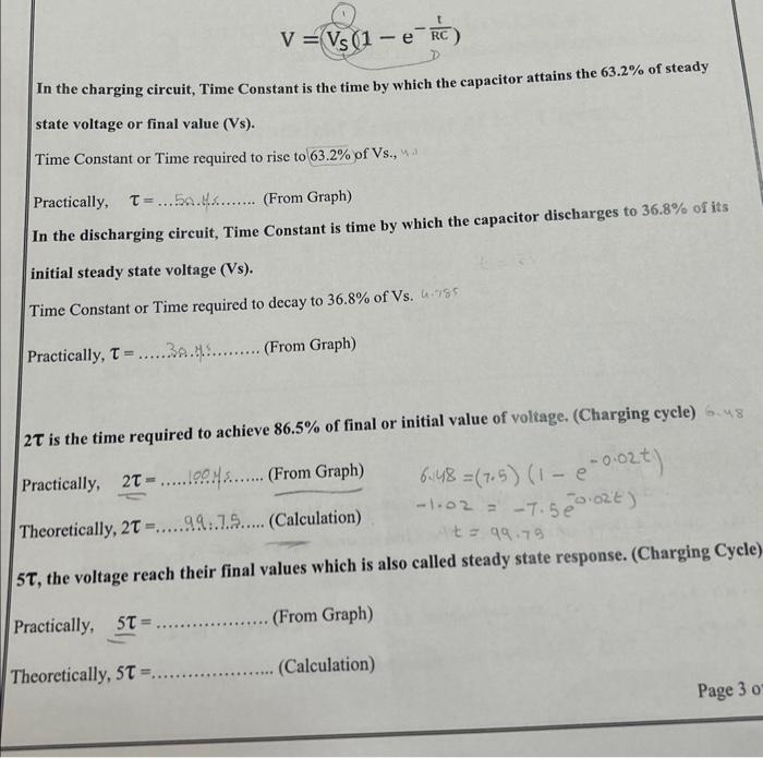 Solved [V=VSl1−e−RCt) In the charging circuit, Time Constant | Chegg.com