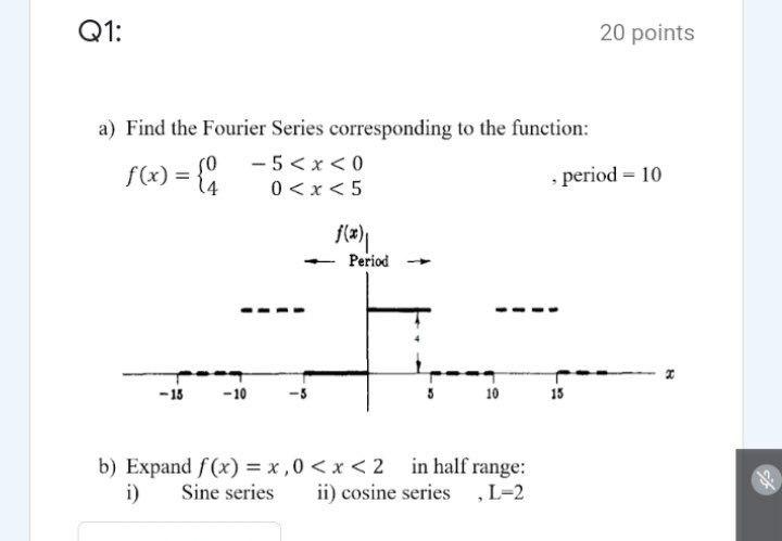 Solved Q1: 20 points a) Find the Fourier Series | Chegg.com