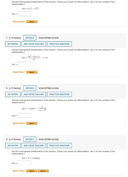 Solved Find the most general antiderivative of the function, | Chegg.com