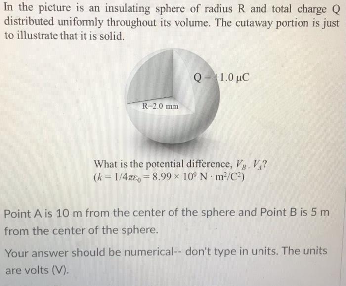 Solved In the picture is an insulating sphere of radius R | Chegg.com