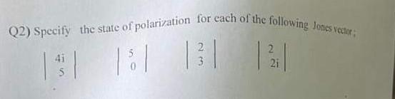 Solved Q2) Specify the state of polarization for each of the | Chegg.com