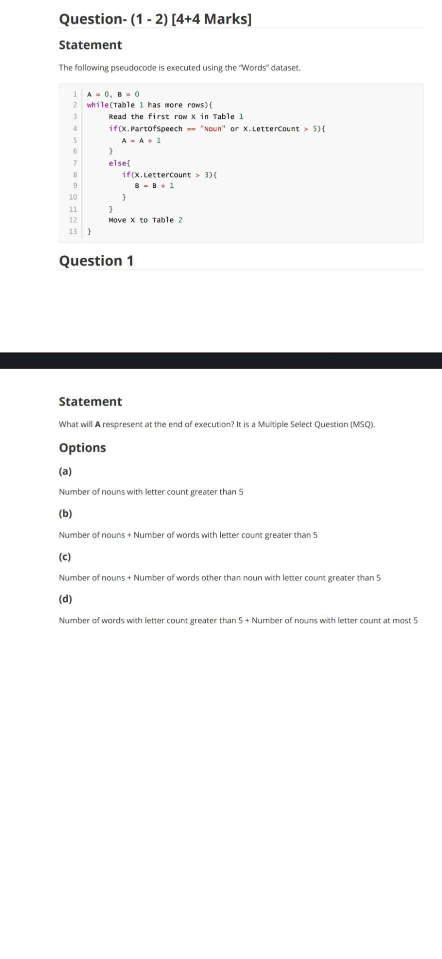 Solved Question- (1-2) [4+4 Marks] Statement The following | Chegg.com
