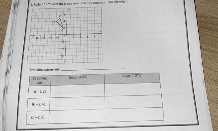 Solved 1. Reflect AABC over the x-axis and rotate 180 | Chegg.com