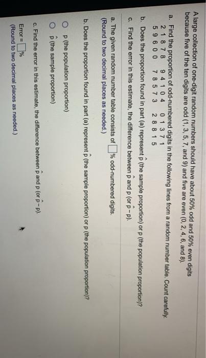 Solved A Large Collection Of One Digit Random Numbers Should