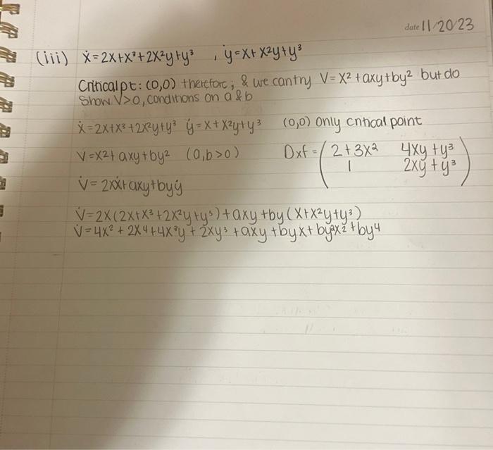 Solved For number 3, Use Lyapunov function to determine rhe | Chegg.com
