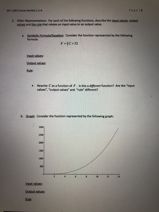 Precalculus In-class Activity 1: Functions and | Chegg.com