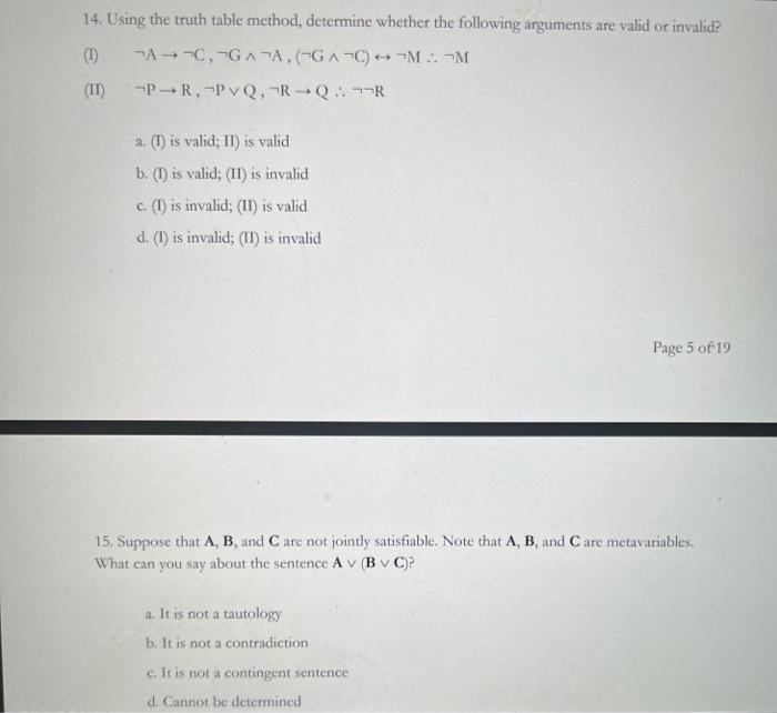 14. Using the truth table method, determine whether | Chegg.com
