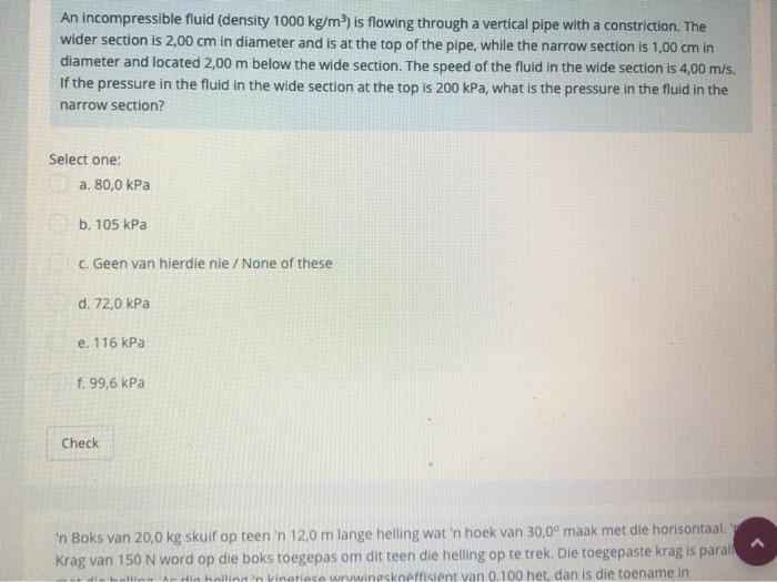 Solved An incompressible fluid (density 1000 kg/m2) is | Chegg.com