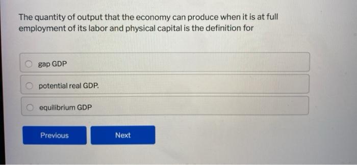 Solved The quantity of output that the economy can produce | Chegg.com