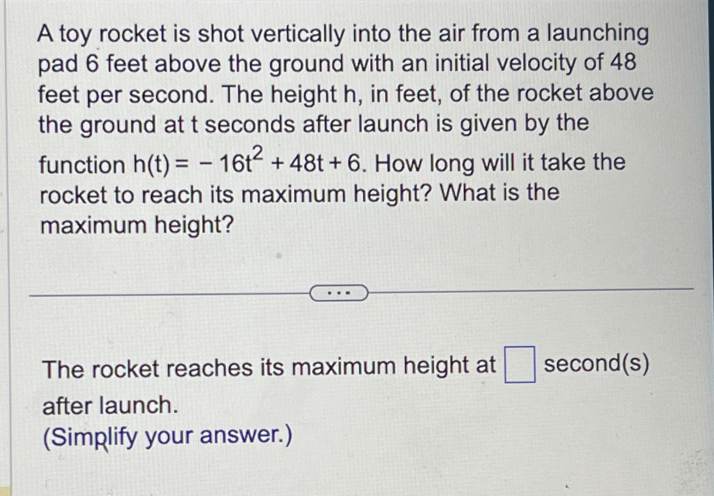 Solved A toy rocket is shot vertically into the air from a | Chegg.com